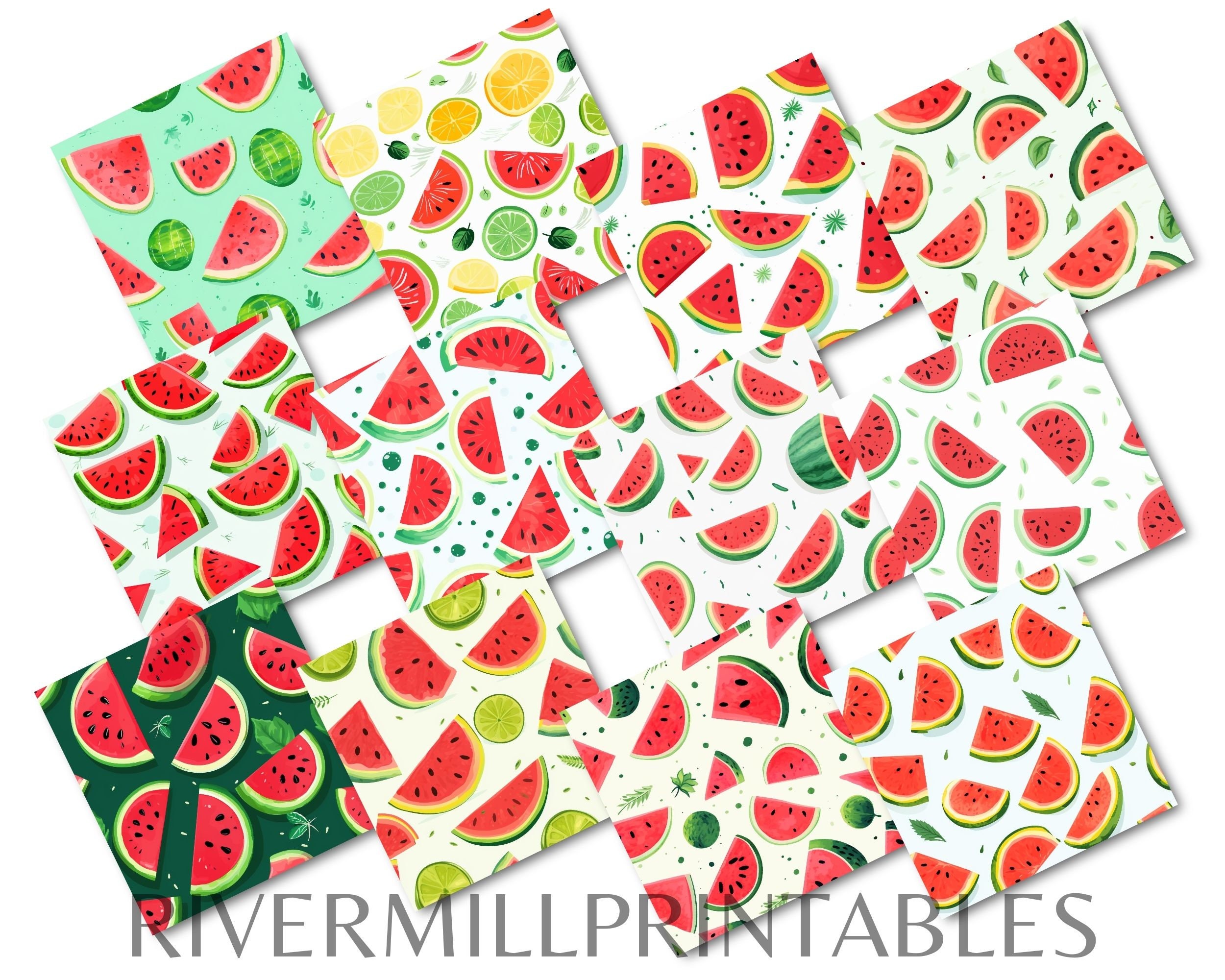 12 Seamless Watermelon Digital Papers, 300DPI JPG Files Digital ...