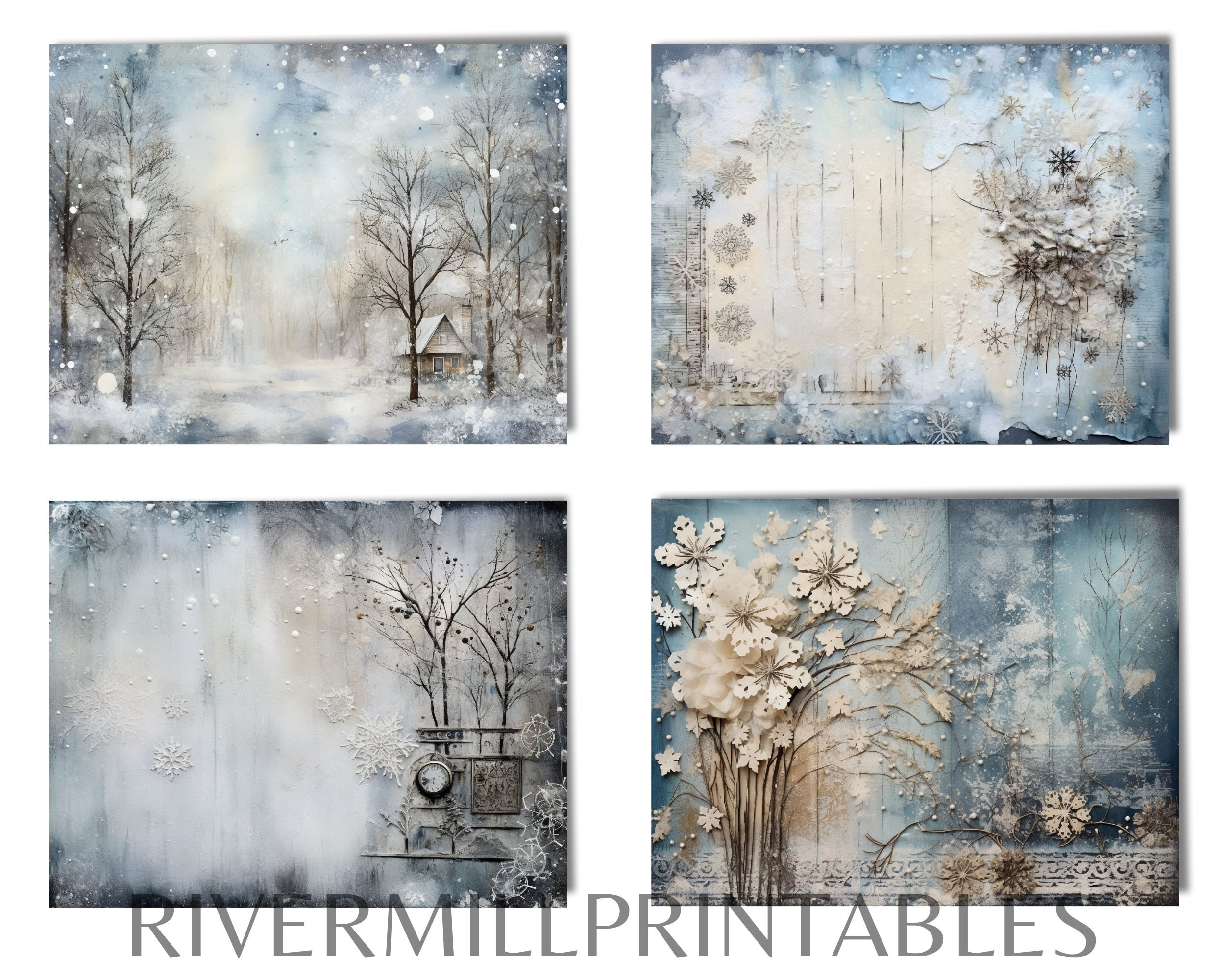 12 Winter Themed Printable Pages, 300DPI JPG Files Junk Journal Digital ...