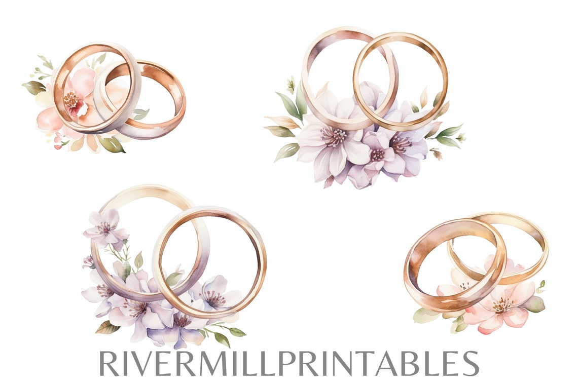 12 Wedding Bands With Flowers Clipart Images, 300DPI PNG Files, Digital ...