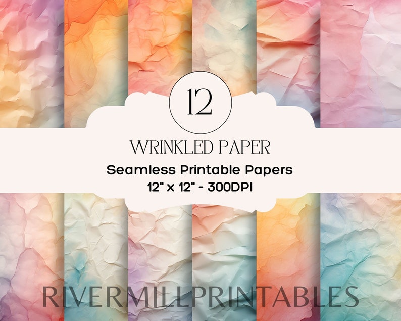 12 Seamless Colored Wrinkled Paper Digital Papers, 300DPI JPG Files ...