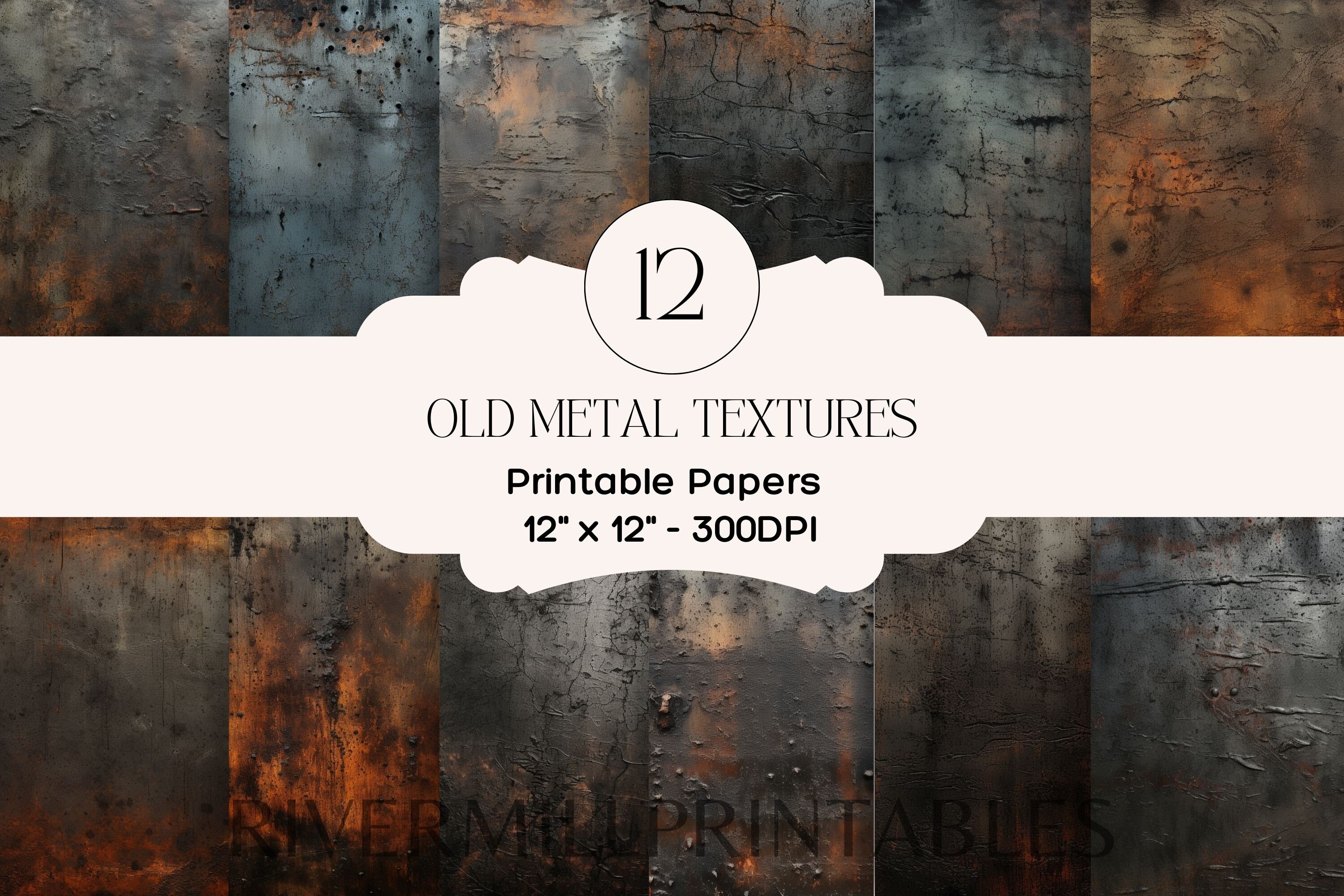 12 Old Rusted Metal Texture Digital Papers, 300DPI JPG Files Digital Download Commercial License ...