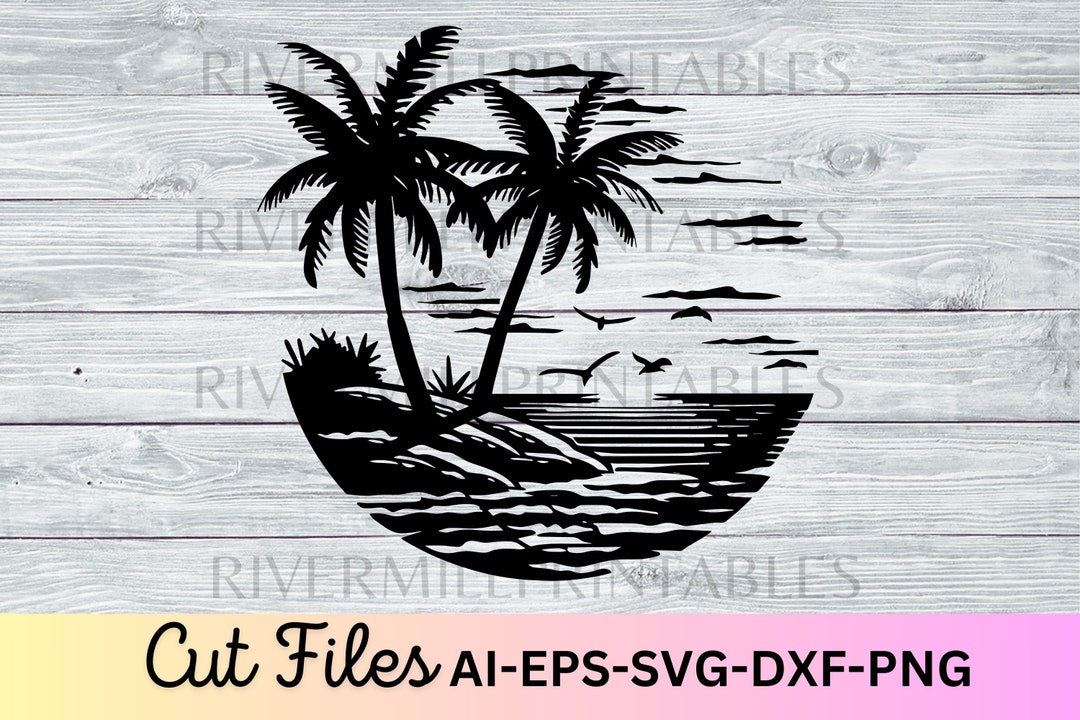 Beach With Palm Trees SVG EPS Cut File PNG Printable - Etsy