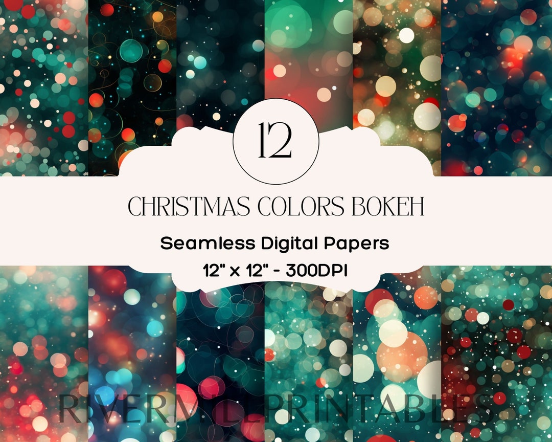 12 Seamless Christmas Color Bokeh Digital Papers, 300DPI JPG Files ...