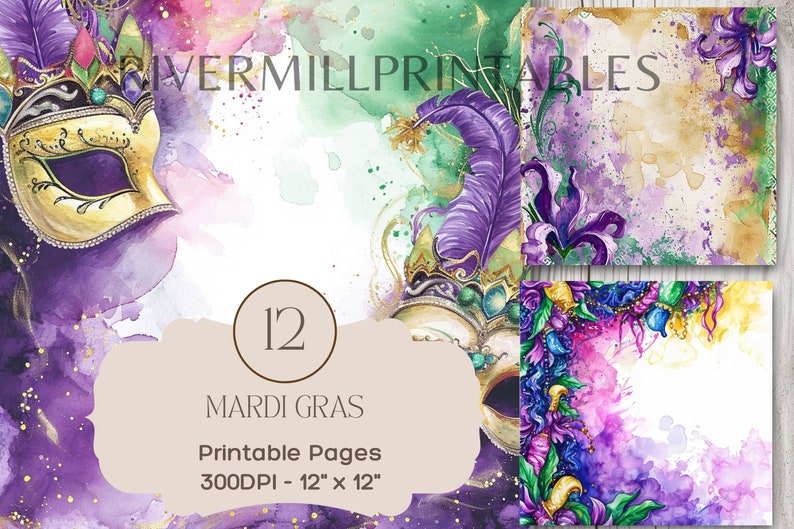 12 Mardi Gras Themed Digital Papers, 300DPI JPG Files Digital Download ...