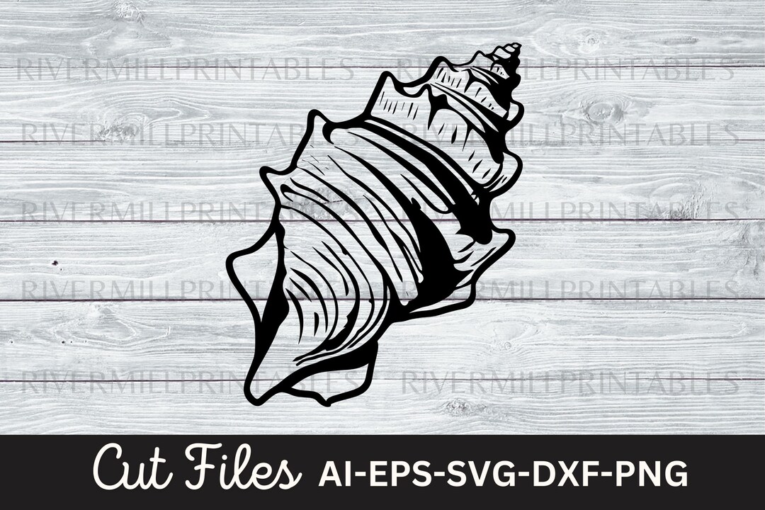 Conch Sea Shell Seashell SVG EPS Cut File PNG Printable Stencil Vector ...