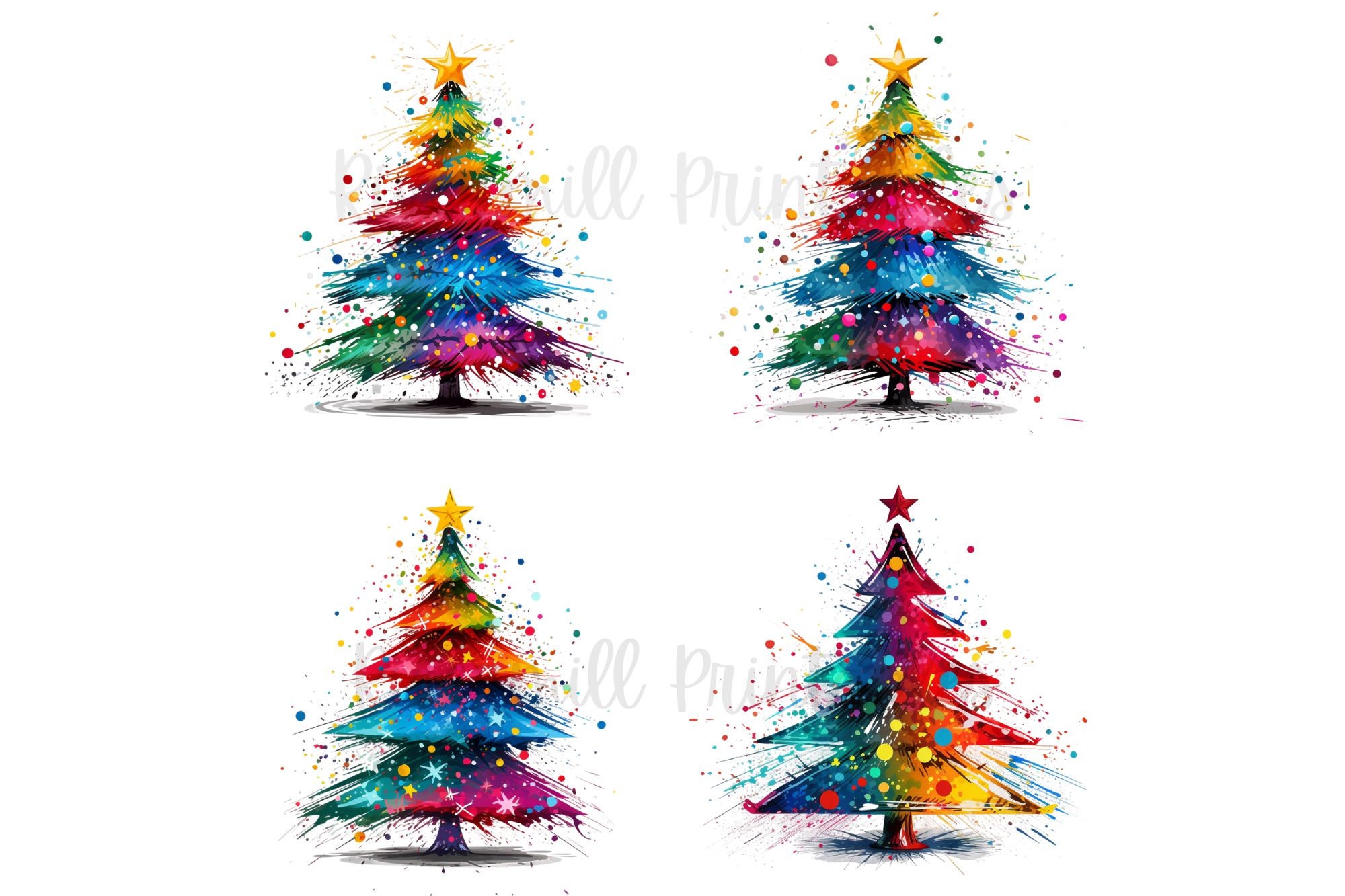 12 Pop Art Christmas Trees Clipart, High Quality PNG Files, Digital ...