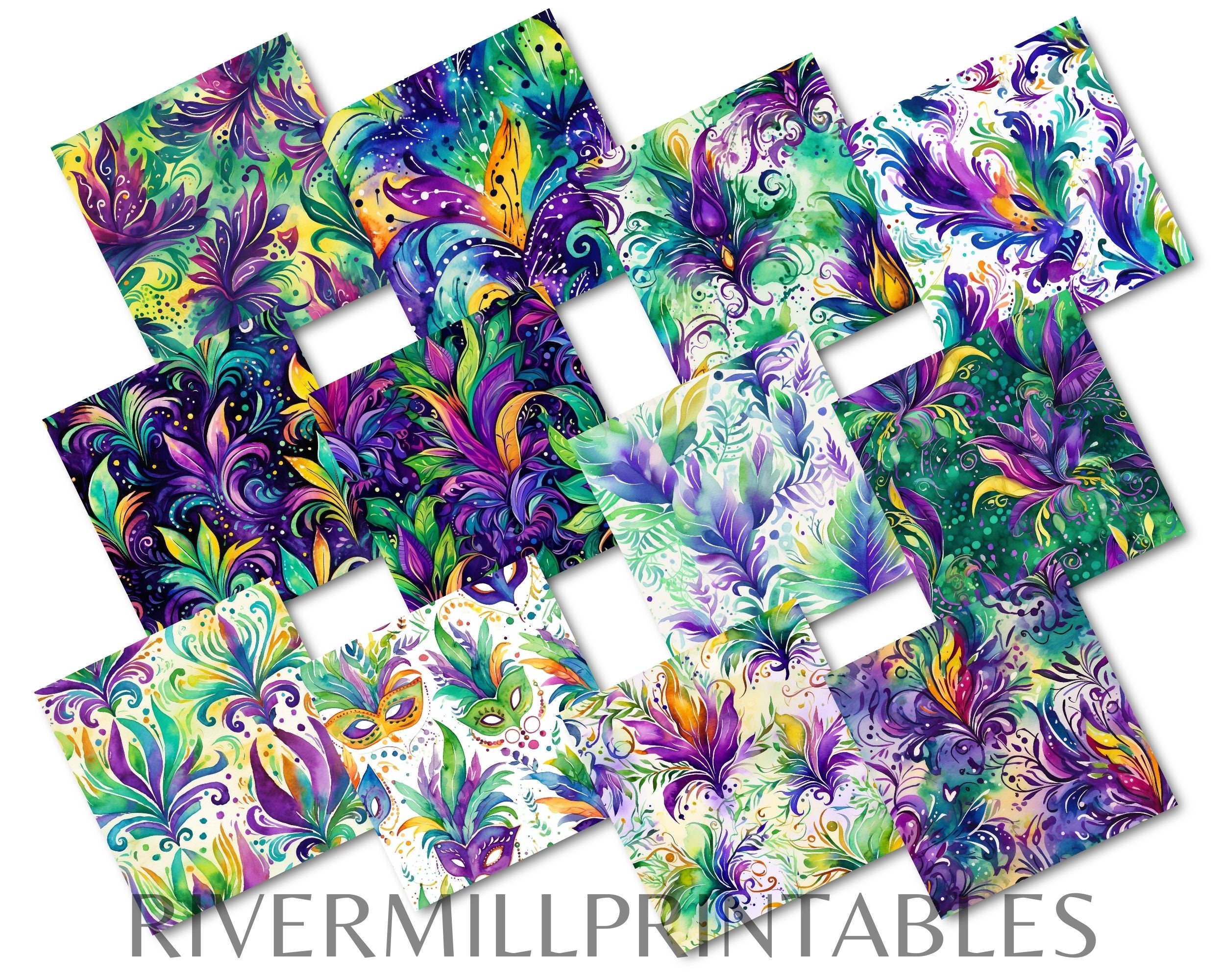 12 Seamless Mardi Gras Themed Digital Papers, 300DPI JPG Files Digital ...