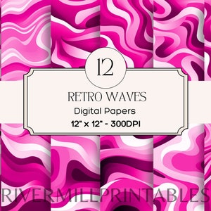 12 Seamless Retro Wavy Lines Digital Papers, 300DPI JPG Files Digital ...