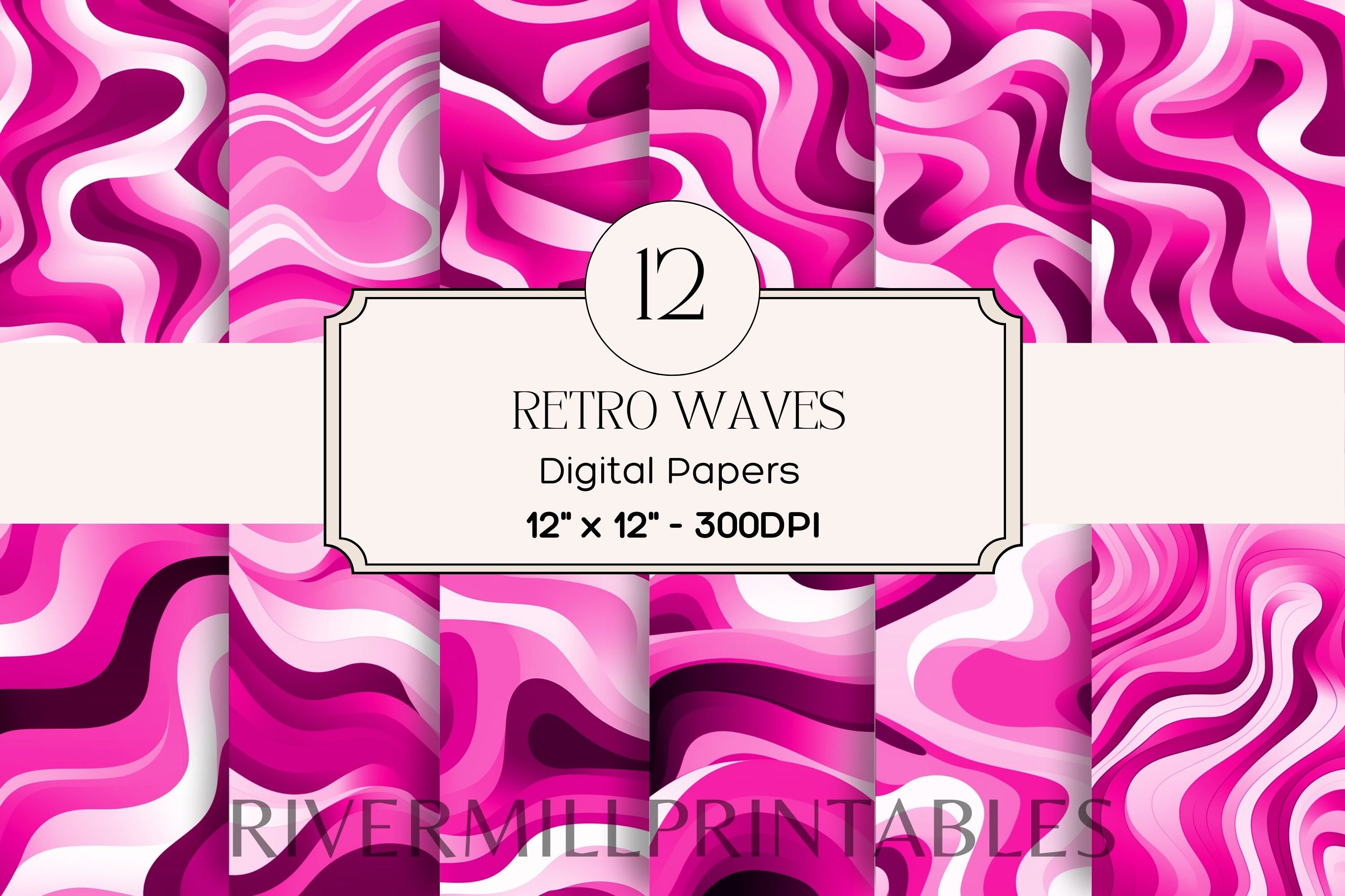 12 Seamless Retro Wavy Lines Digital Papers, 300DPI JPG Files Digital ...