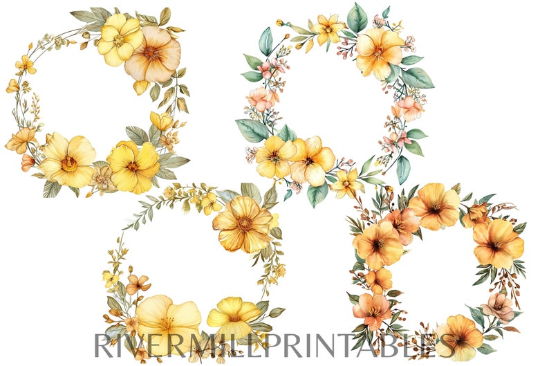 15 Yellow Flower Frames Clipart Images, 300DPI PNG Files, Digital ...