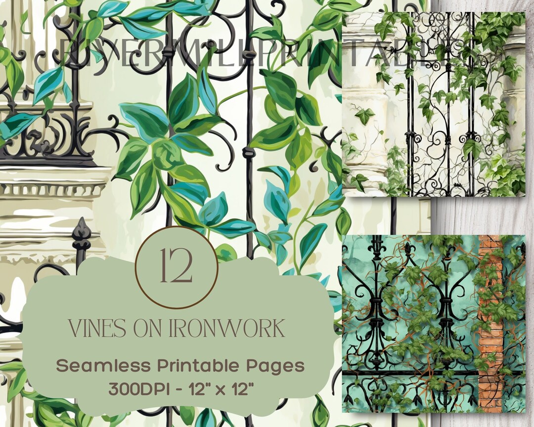 12 Seamless Vines on Ironwork Digital Papers, 300DPI JPG Files Digital ...