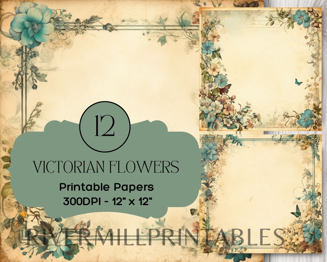 12 Victorian Flowers Printable Papers, 300DPI JPG Files Digital ...
