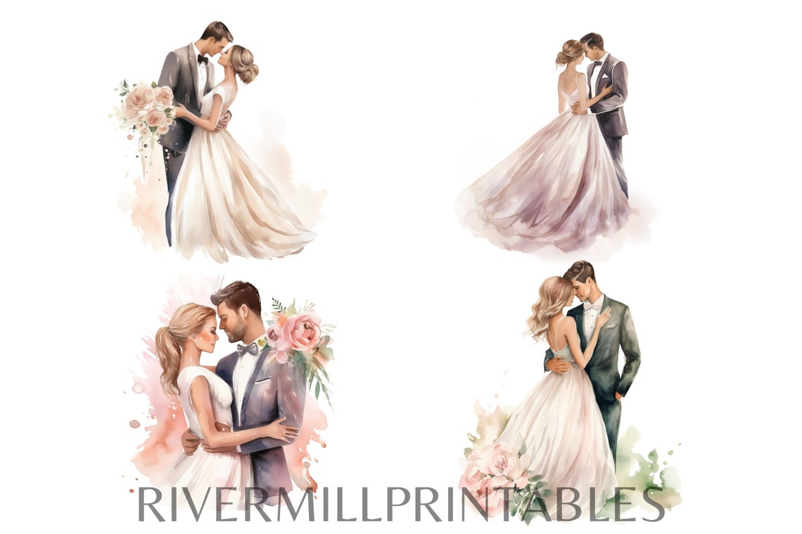 12 Bride & Groom Wedding Clipart Images, 300DPI PNG Files, Digital ...