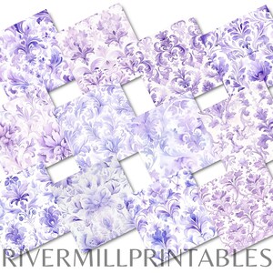 12 Seamless Lavender Watercolor Damask Digital Papers, 300DPI JPG Files ...