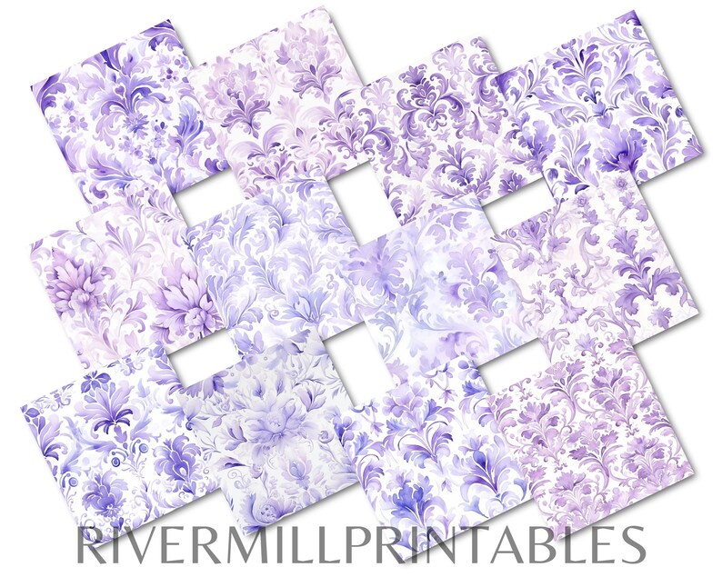 12 Seamless Lavender Watercolor Damask Digital Papers, 300DPI JPG Files ...