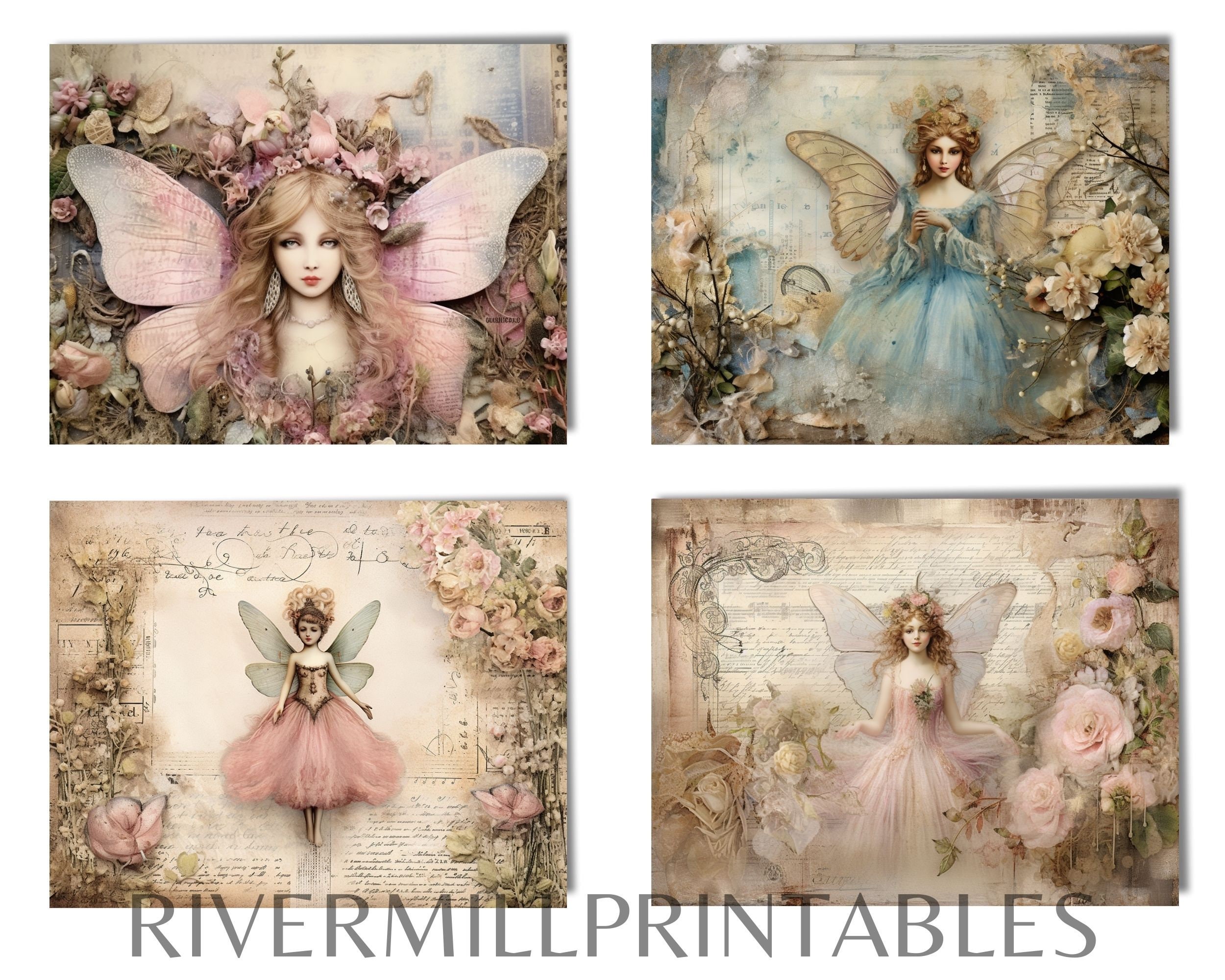 12 Victorian Fairies Printable Pages, 300DPI JPG Files Junk Journal ...