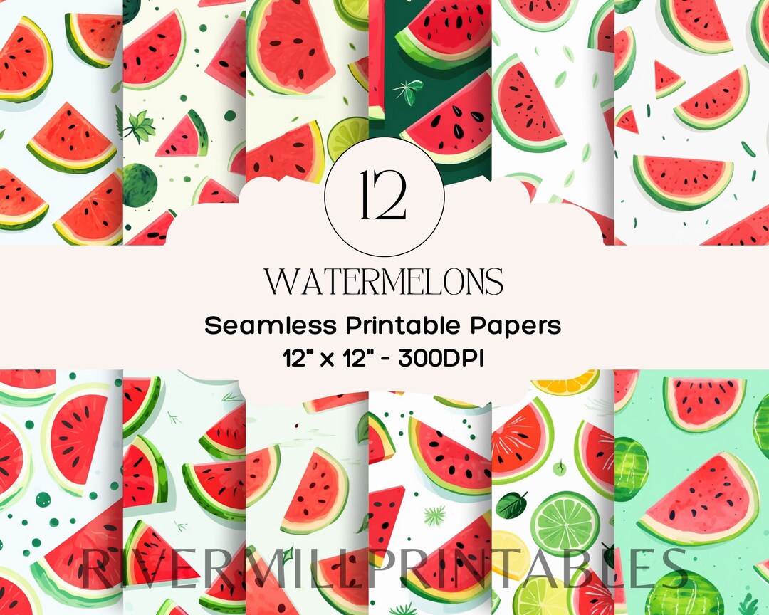 12 Seamless Watermelon Digital Papers, 300DPI JPG Files Digital ...