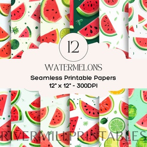 12 Seamless Watermelon Digital Papers, 300DPI JPG Files Digital ...