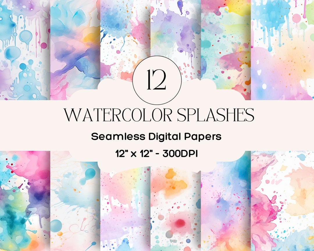 12 Seamless Pastel Watercolor Paint Splash Digital Papers, 300DPI JPG ...