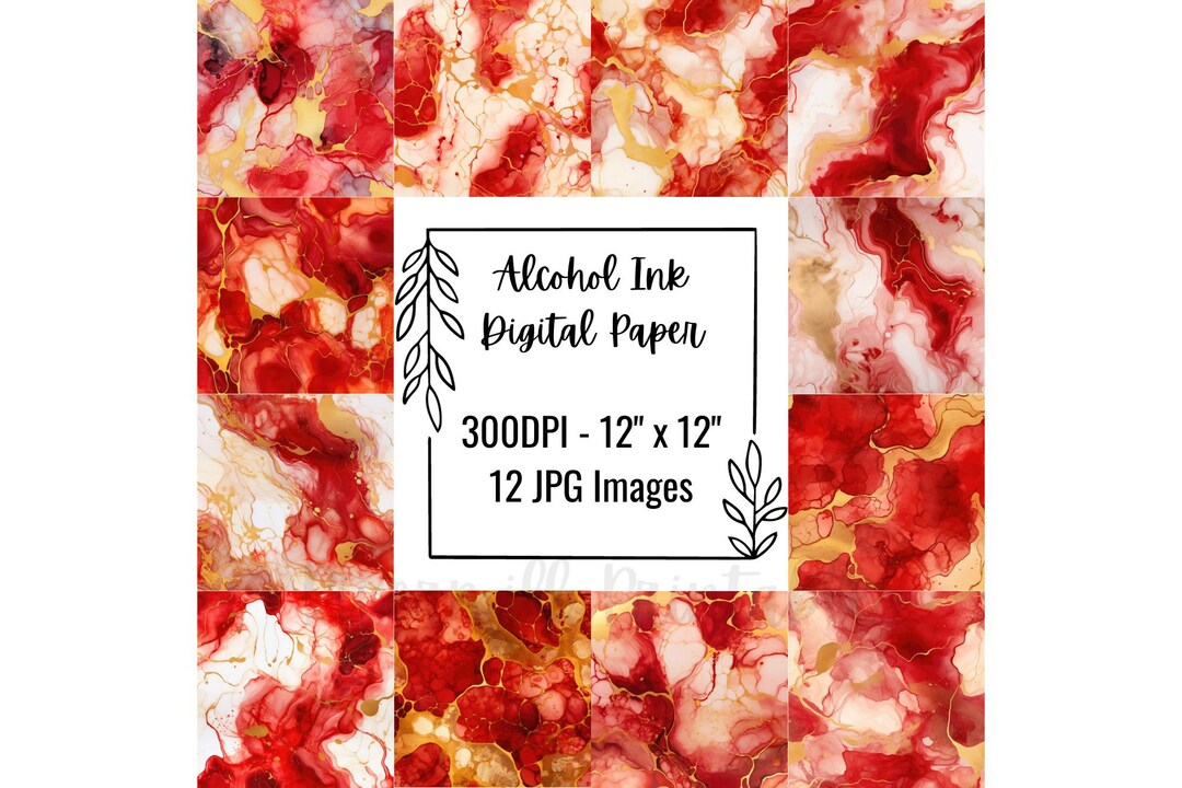 12 Seamless Red & Gold Alcohol Ink Digital Papers, 300DPI JPG Files ...