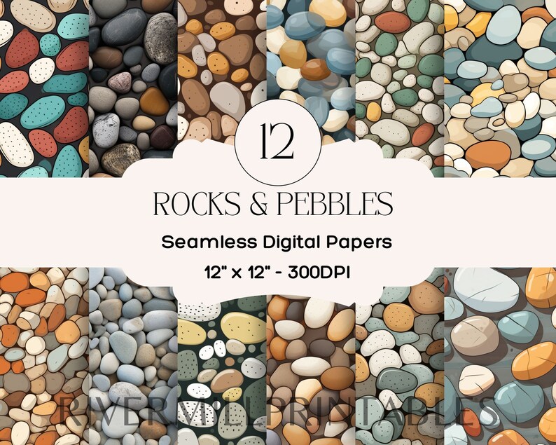 12 Seamless Rocks & Pebbles Digital Papers, 300DPI JPG Files Digital ...