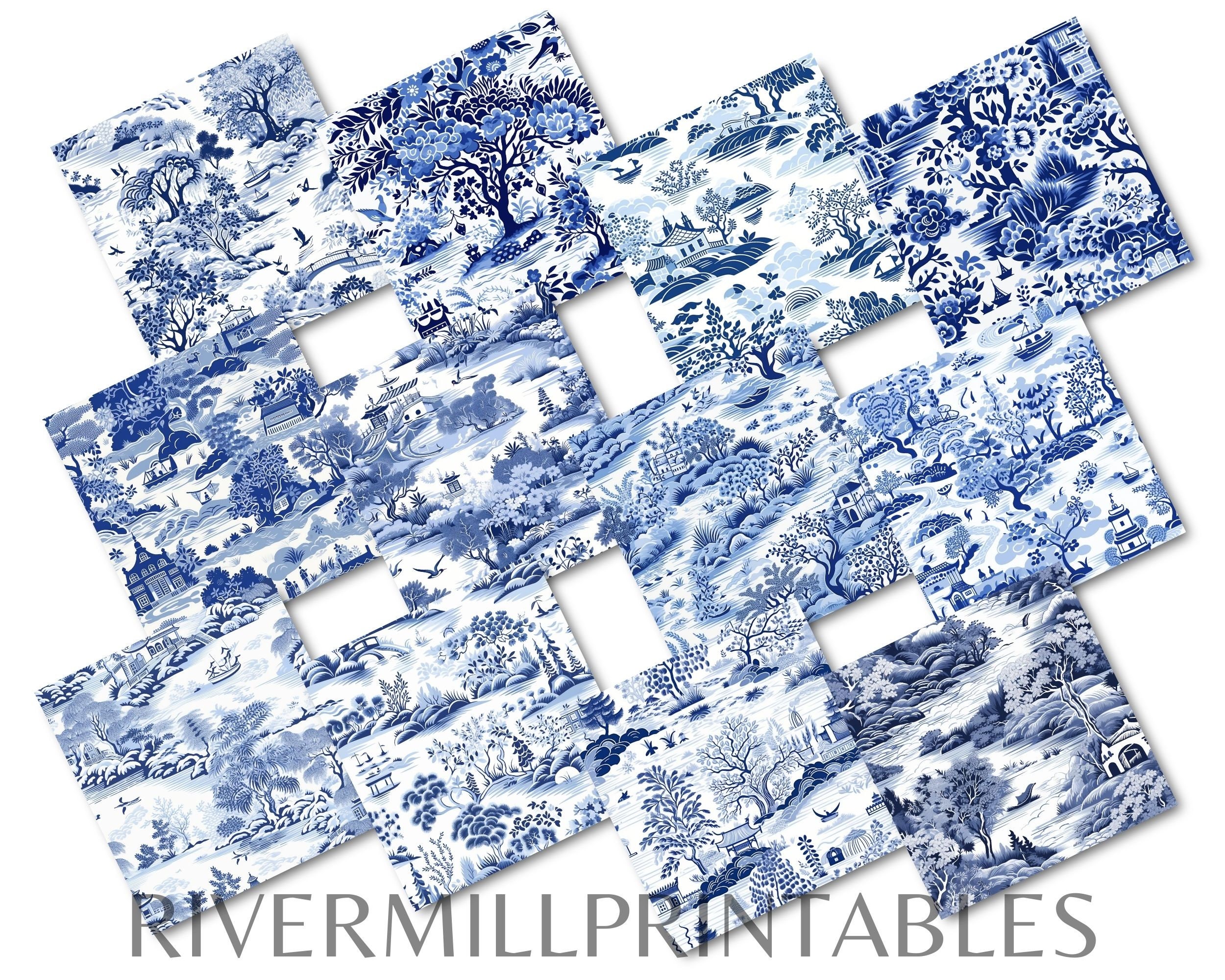 12 Seamless Blue China Pattern Digital Papers, 300DPI JPG Files Digital ...