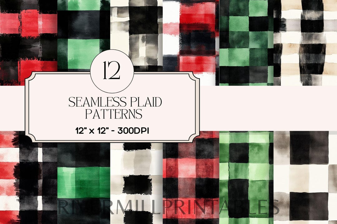 12 Seamless Christmas Buffalo Plaid Digital Papers, 300DPI JPG Files ...