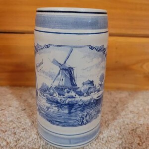 Delft Blue Hand Painted Windmill Beer Tankard Stein Mug Holland - 6.5 ...