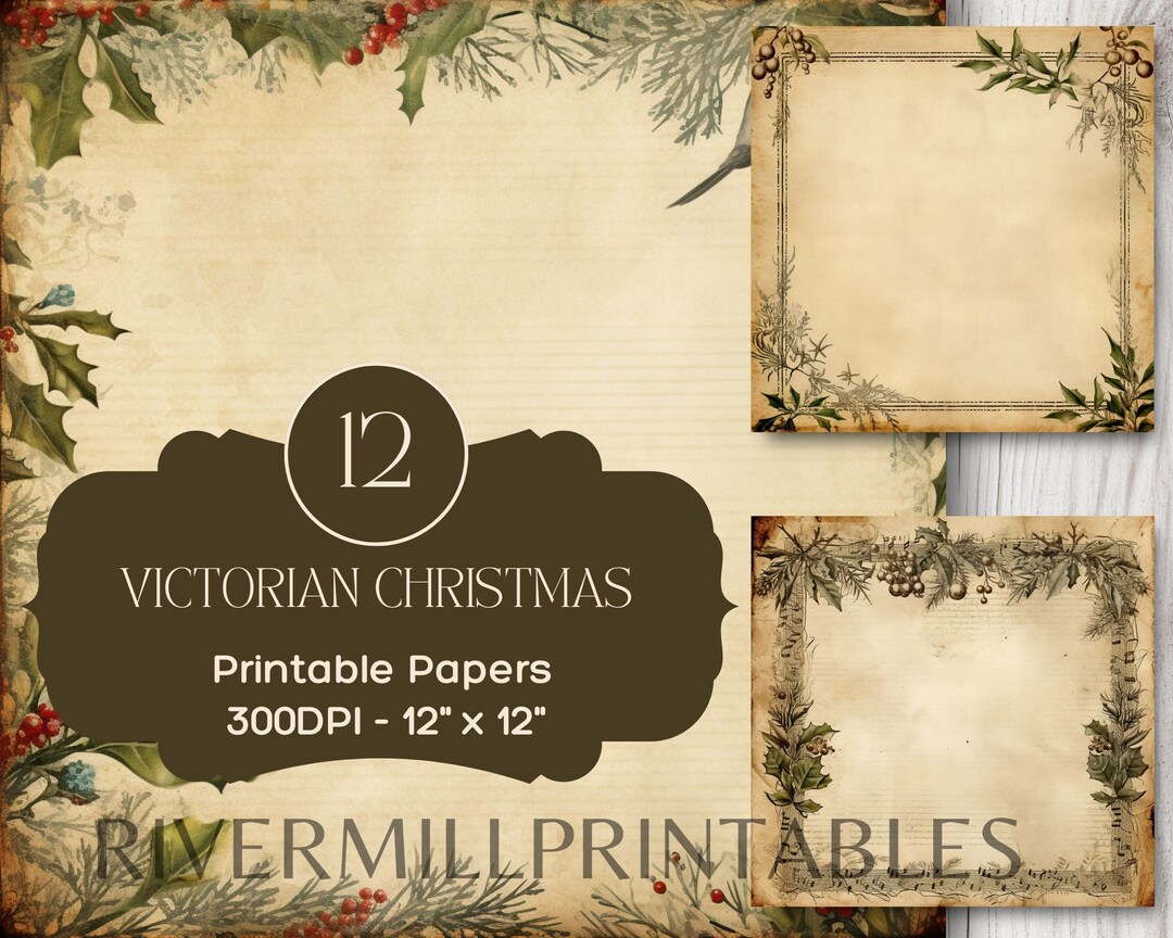 12 Victorian Christmas Printable Papers, 300DPI JPG Files Digital ...