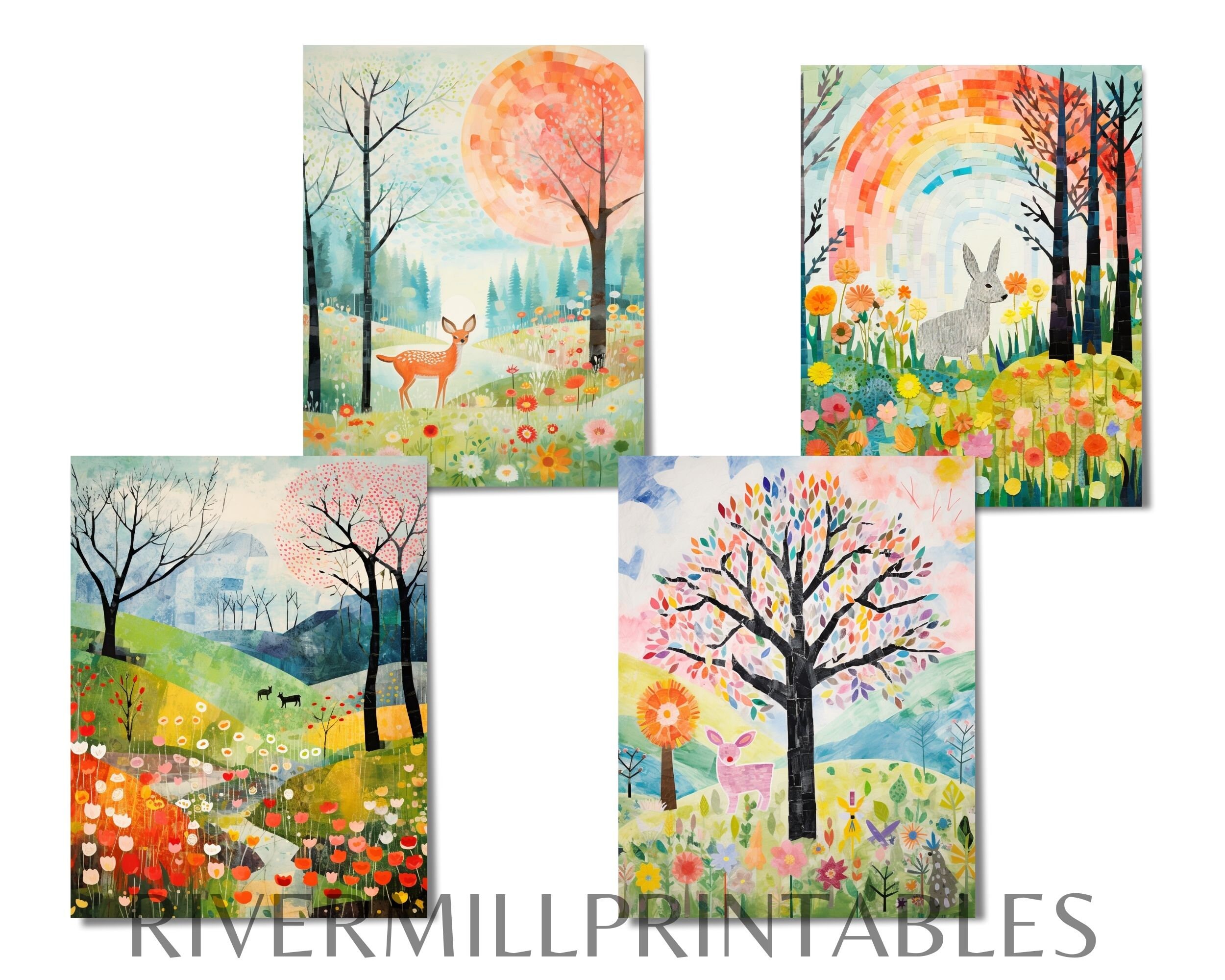 12 Colorful Spring Scenes Junk Journal Printable Pages, 300DPI JPG ...