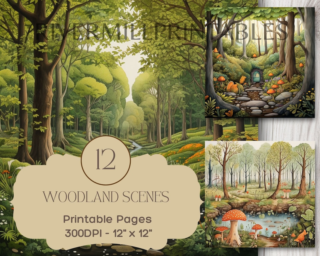 12 Woodland Scenes Printable Papers, 300DPI JPG Files Digital Download ...