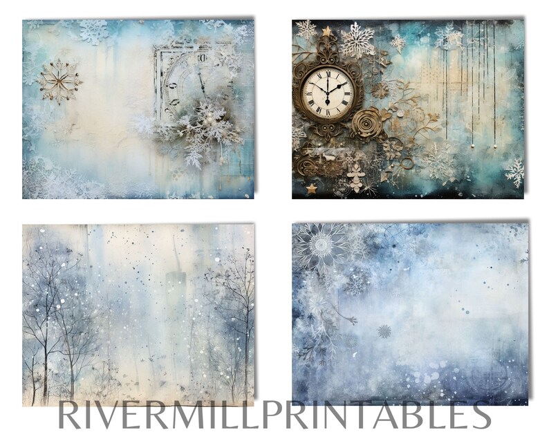12 Winter Themed Printable Pages, 300DPI JPG Files Junk Journal Digital ...