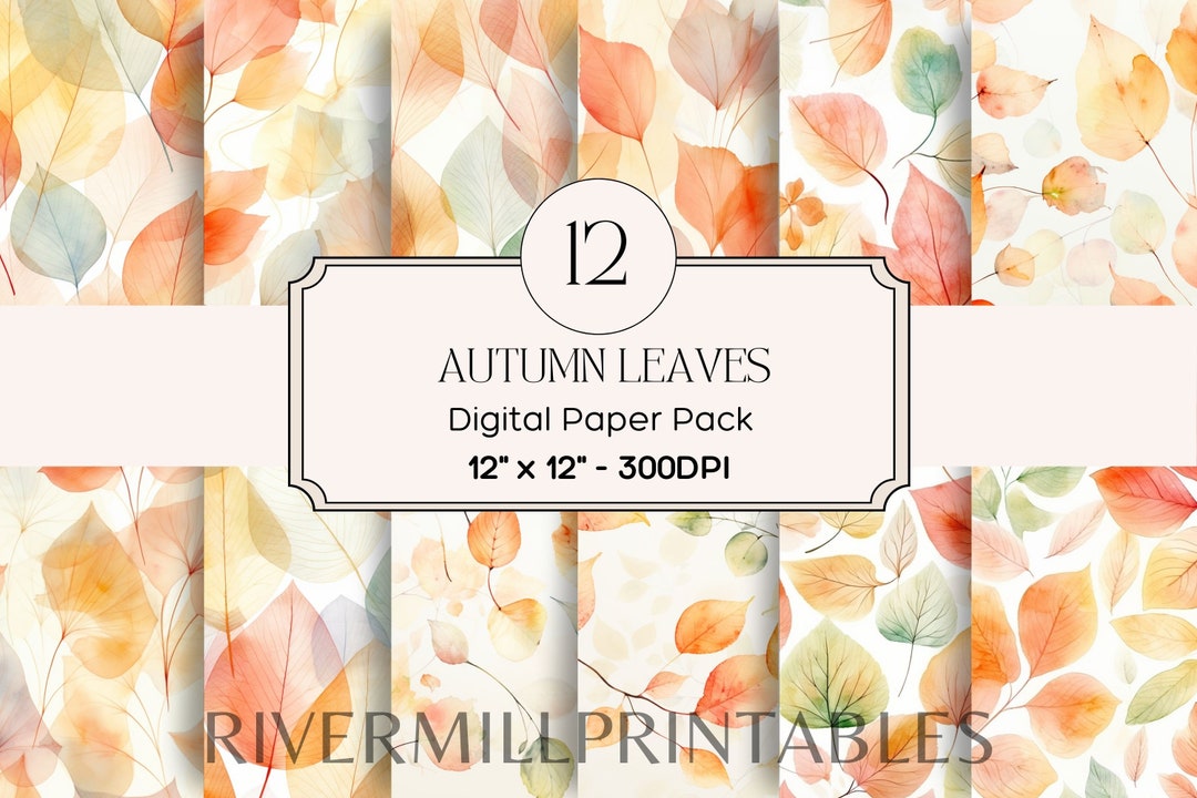 12 Autumn Leaves Themed Digital Papers, 300DPI JPG Files Digital ...