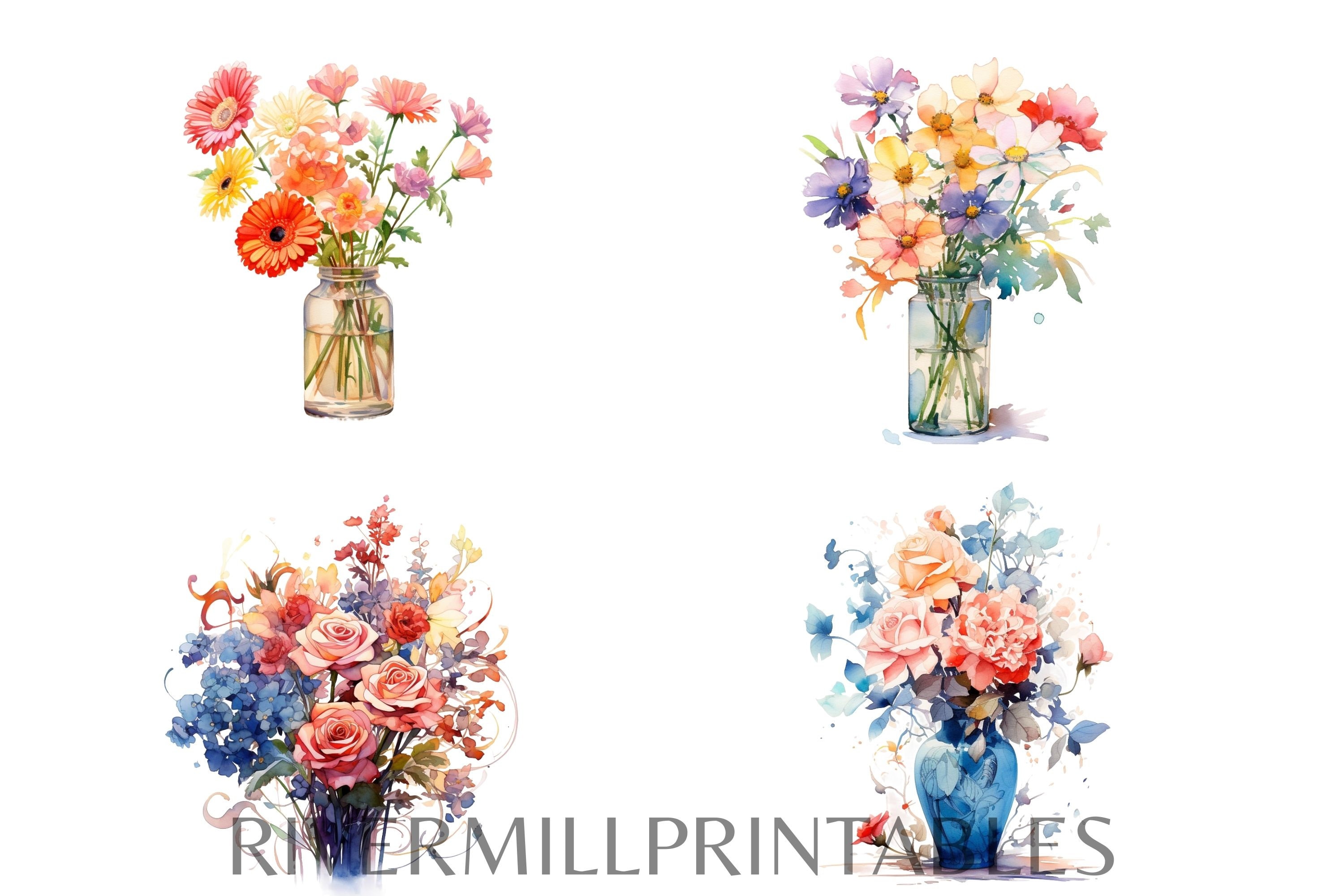 12 Spring Flower Bouquets Clipart, 300DPI PNG Files, Digital Download ...