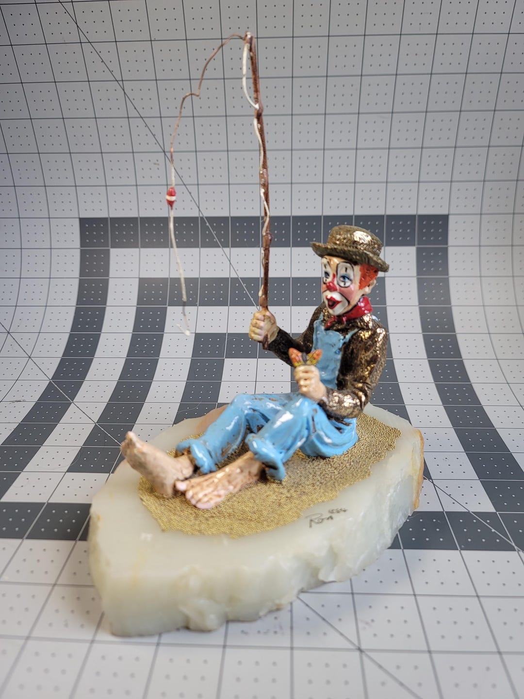 1984 Ron Lee Hobo Joe Fishing & Holding A Butterfly Clown on Onyx Stone ...