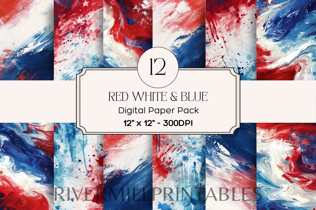 12 Red White & Blue Digital Papers, 300DPI JPG Files Digital Download ...