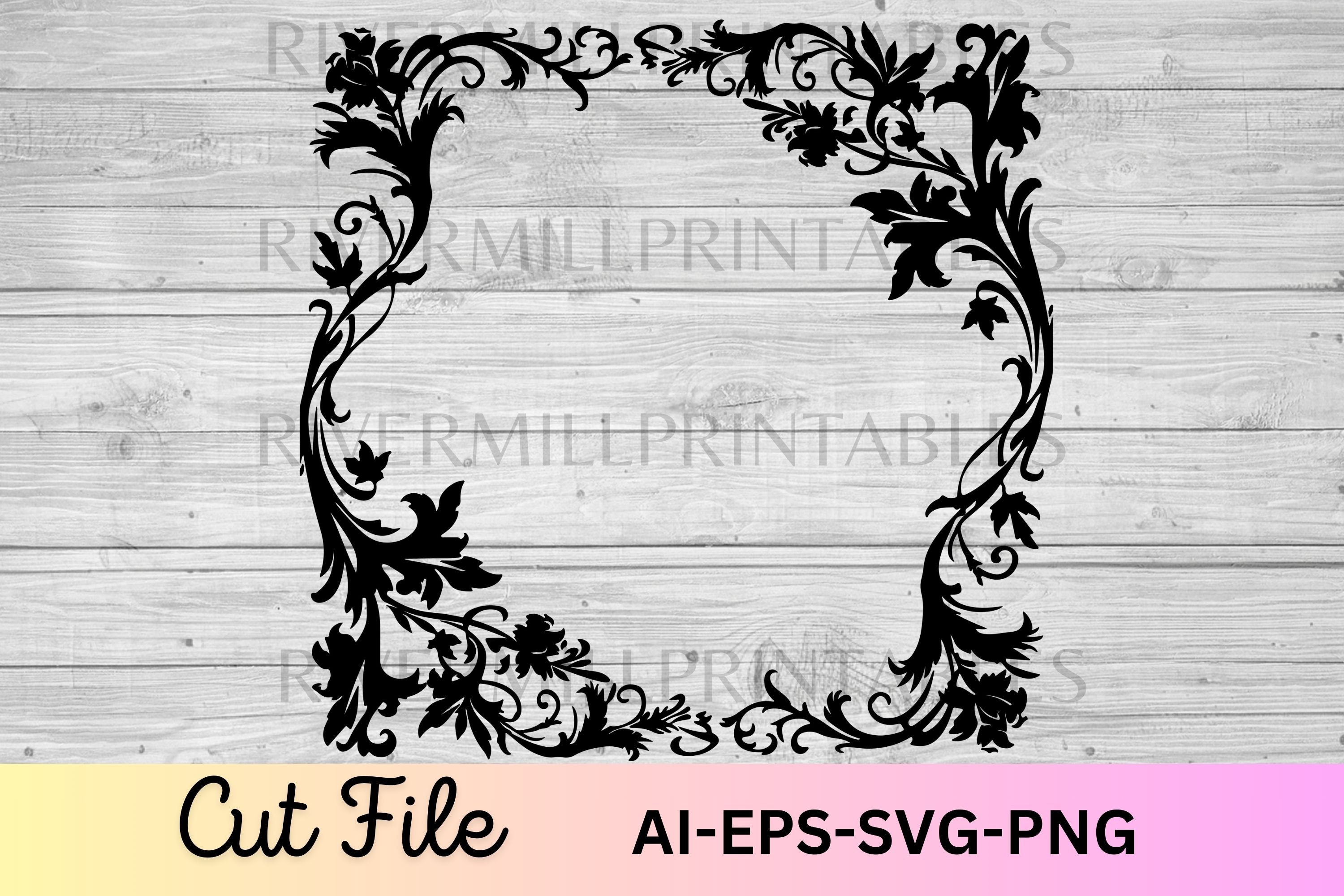 Square Floral Frame Cut File SVG PNG Vector Cutting File - Etsy