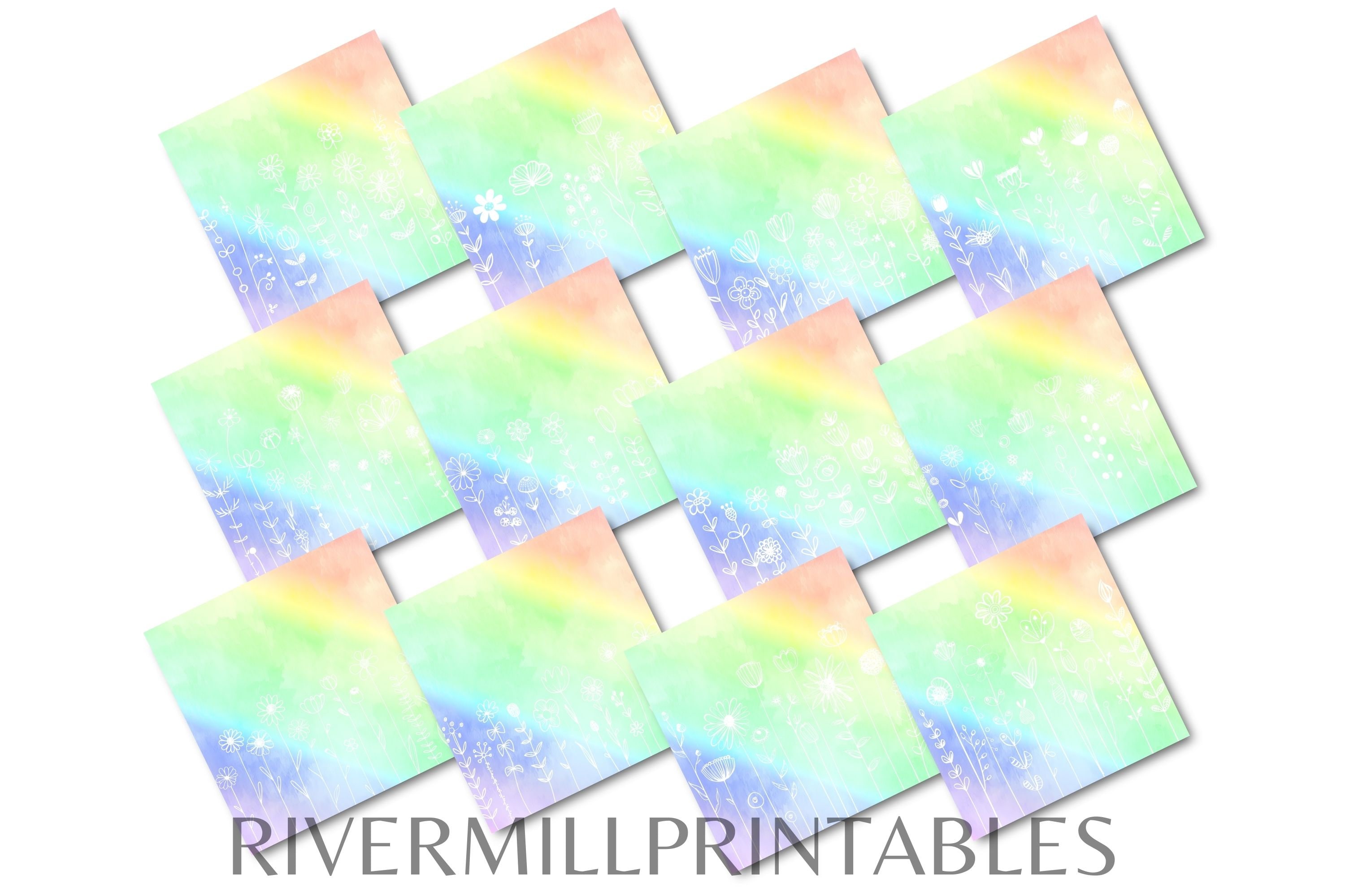 12 Rainbow Spring Flowers Digital Papers, 300DPI JPG Files Digital ...