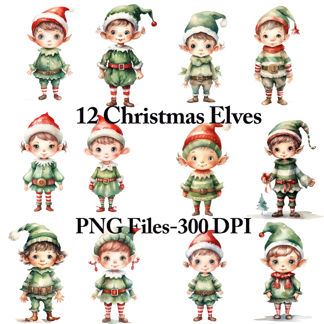 12 Watercolor Christmas Elves Clipart, High Quality PNG Files, Merry ...