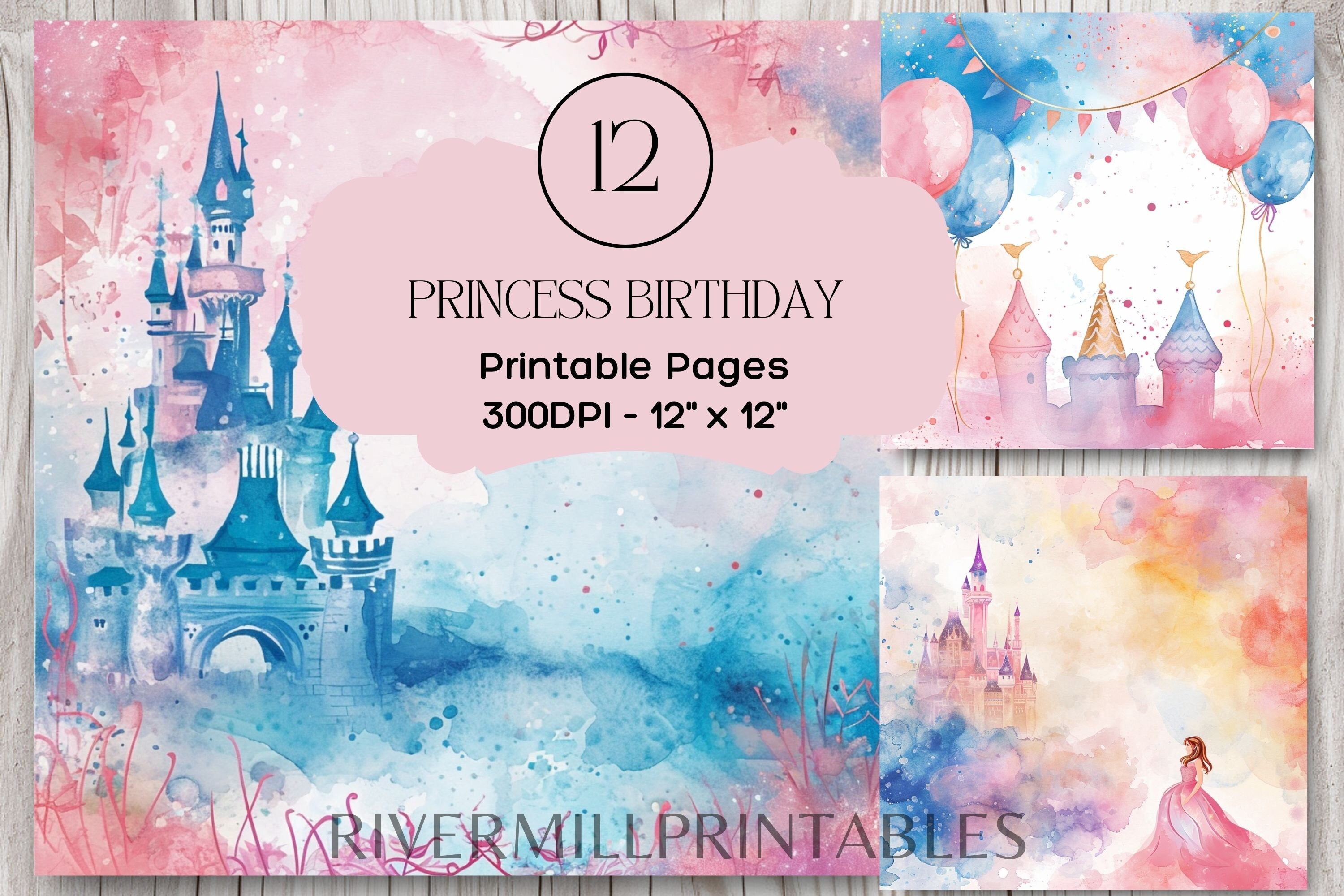 12 Princess Birthday Party Digital Papers, 300DPI JPG Files Digital ...