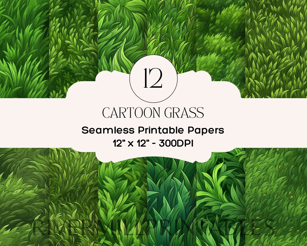 12 Seamless Cartoon Grass Digital Papers, 300DPI JPG Files Digital ...