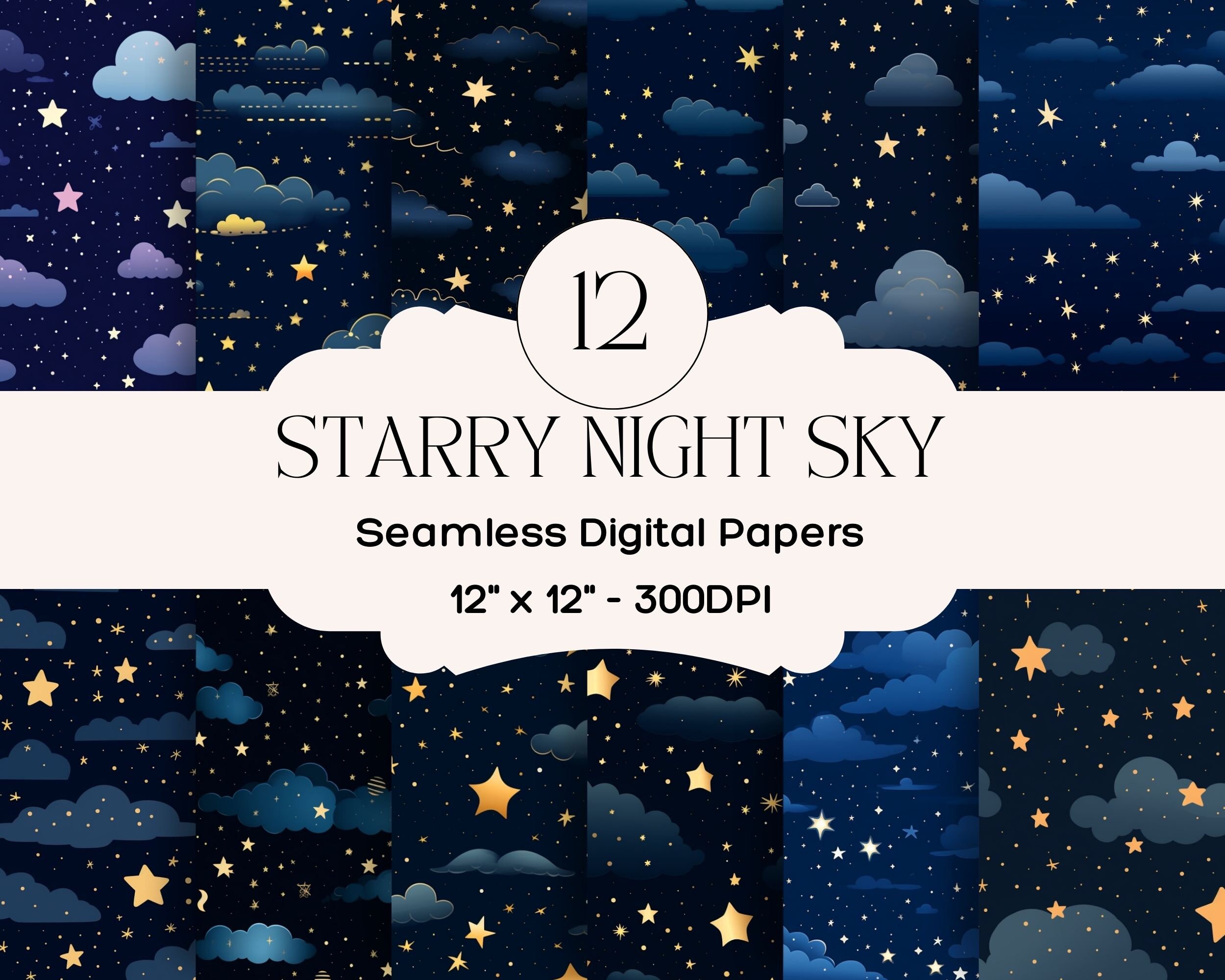 12 Seamless Starry Night Sky Digital Papers, 300DPI JPG Files Digital ...