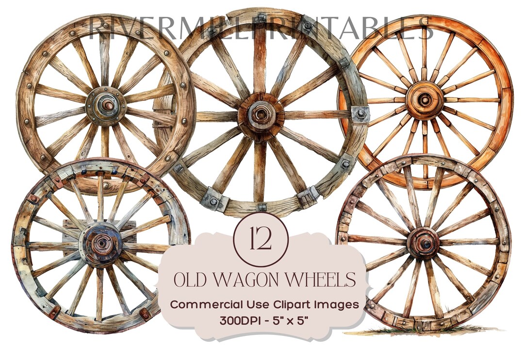 12 Antique Wagon Wheel Clipart Images, 300DPI PNG Files, Digital ...
