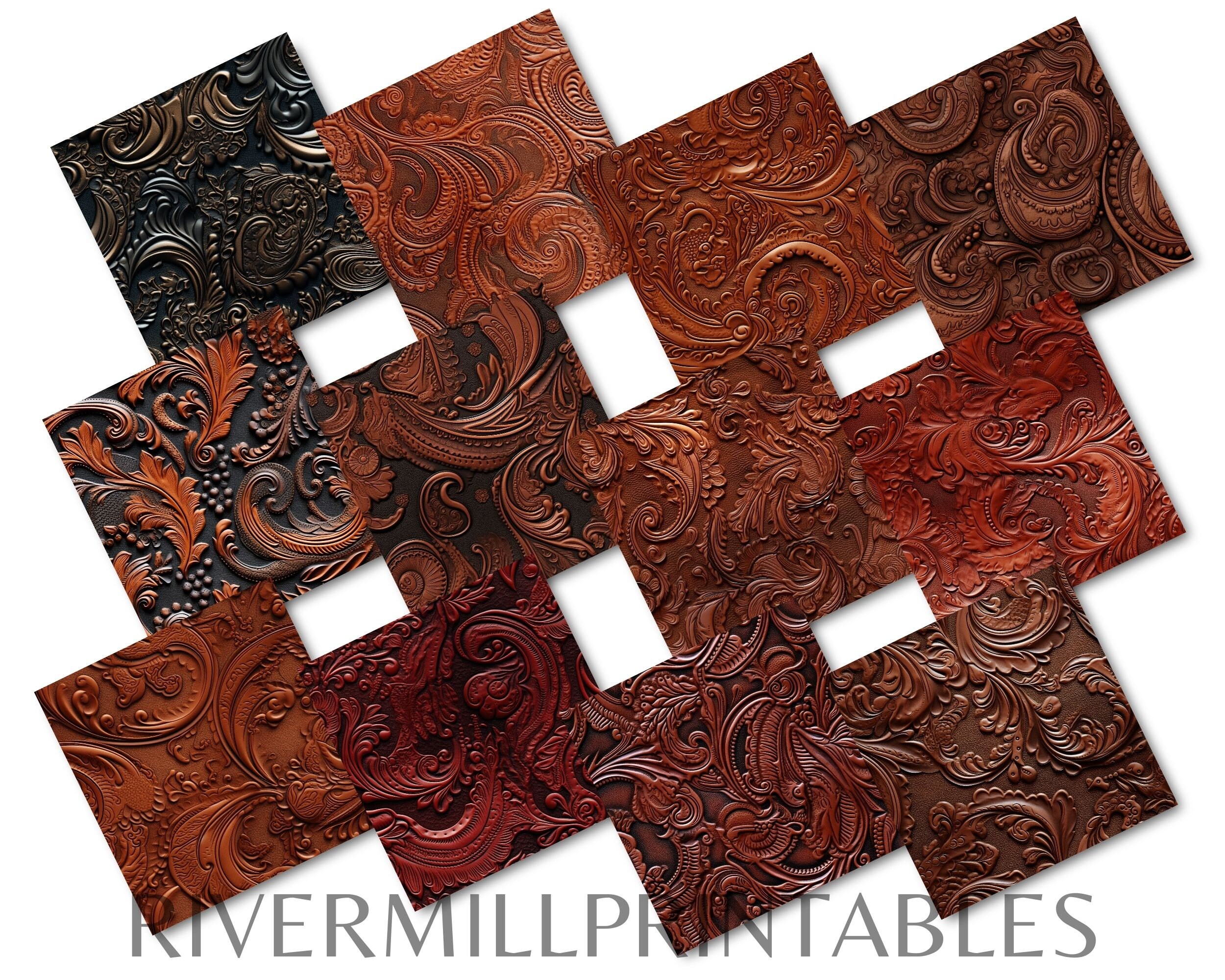 12 Seamless Paisley Embossed Leather Digital Papers, 300DPI JPG Files ...