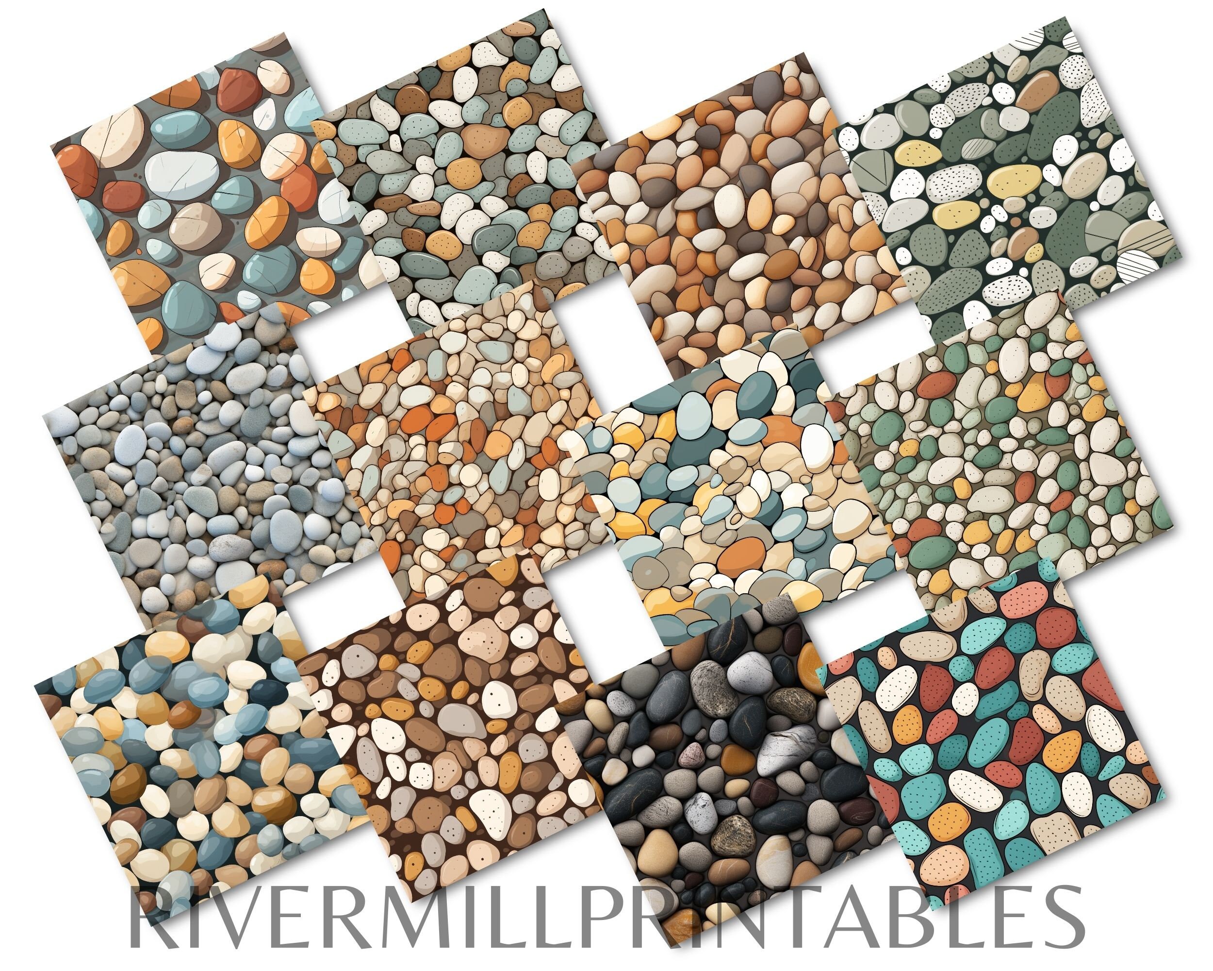 12 Seamless Rocks & Pebbles Digital Papers, 300DPI JPG Files Digital ...