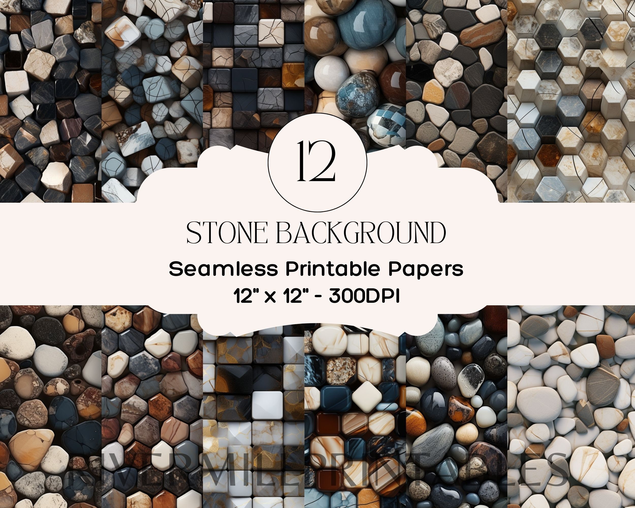 12 Seamless Stone Background Digital Papers, 300DPI JPG Files Digital ...