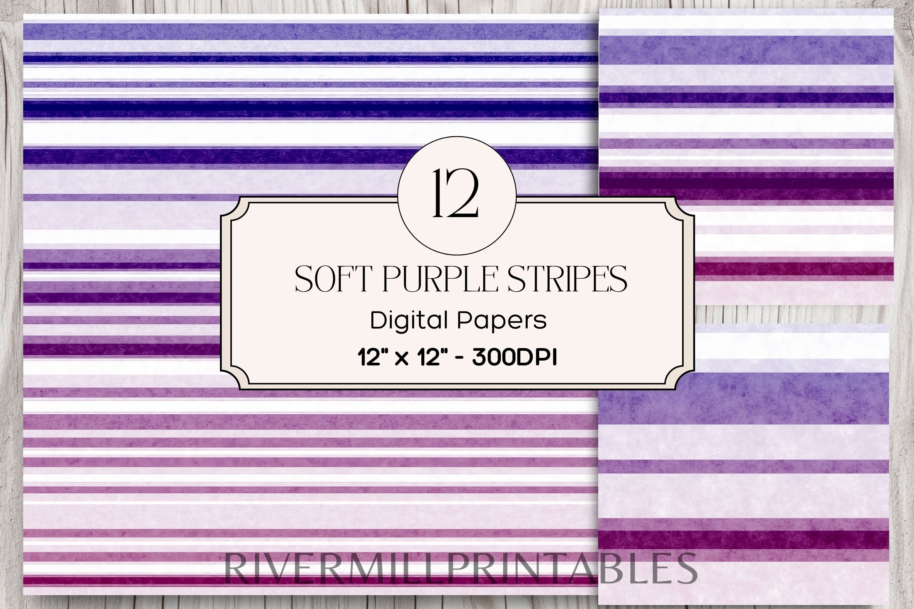 12 Soft Purple Stripes Digital Papers, 300DPI JPG Files Digital ...