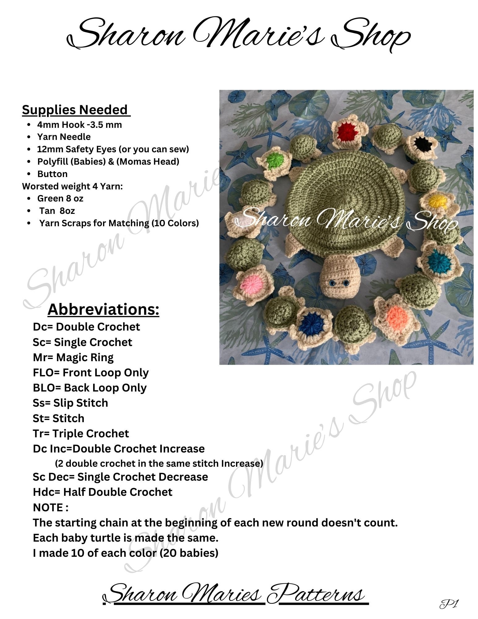 The ORIGINAL Turtle Memory Game-pattern by Sharonmarieshop pattern Only ...