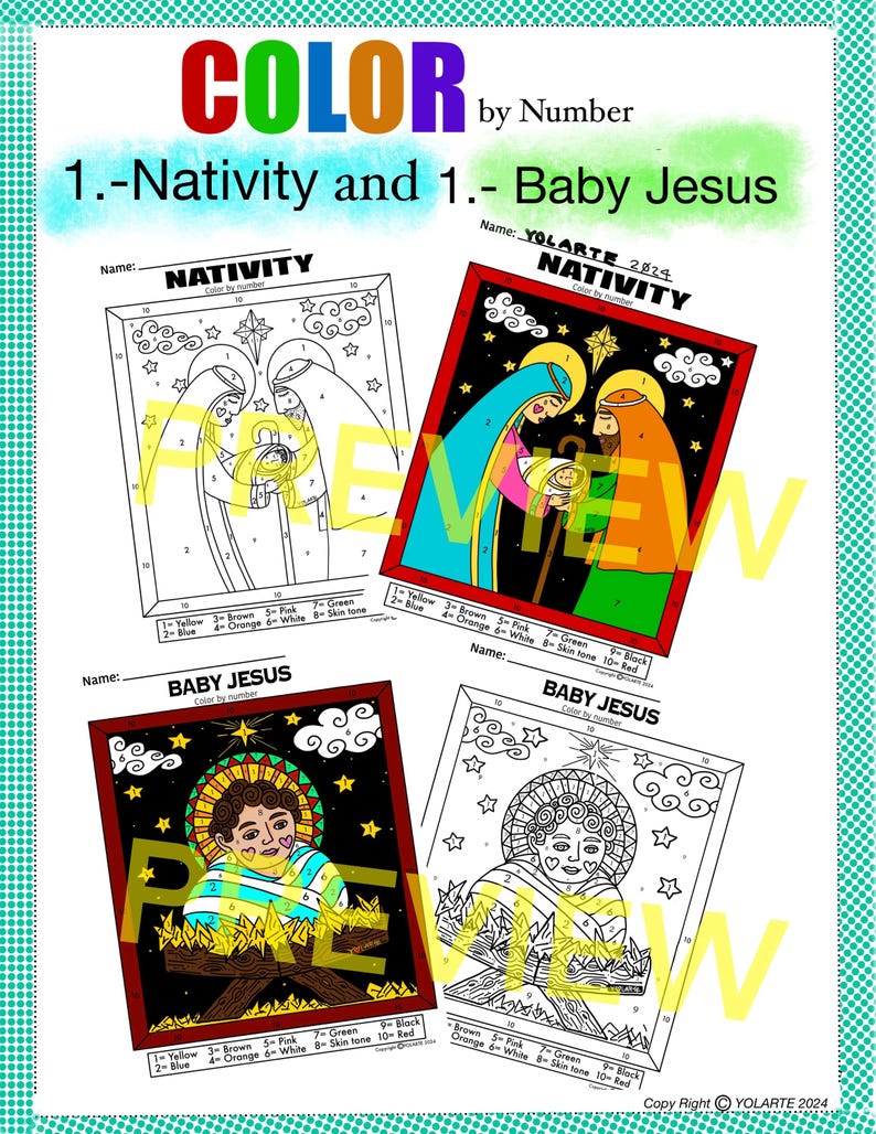 Color by Numbers, Nativity and Baby Jesus. - Etsy