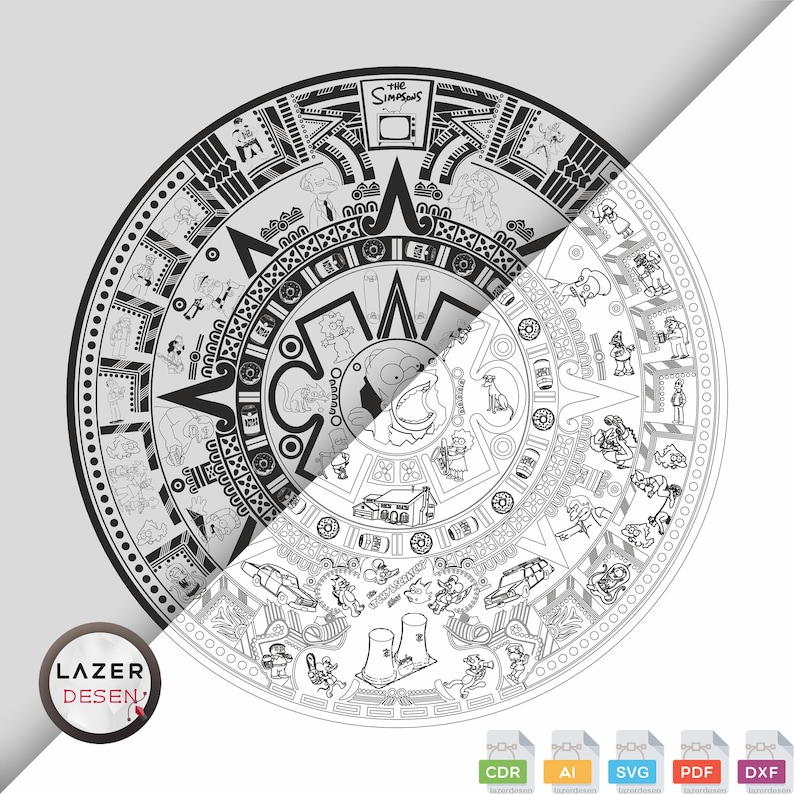 Wooden Simpson Aztec Calendar: Wood Engraving Coasters Digital File - Etsy